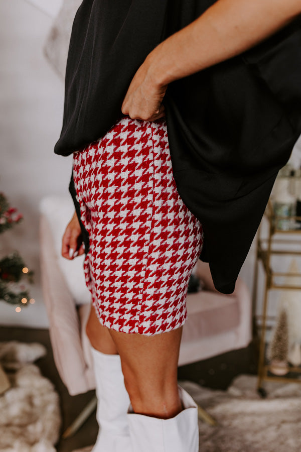 Holiday In The City Houndstooth Skirt In Red • Impressions Online Boutique