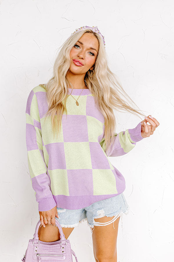 Collegiate Charm Checkered Sweater • Impressions Online Boutique
