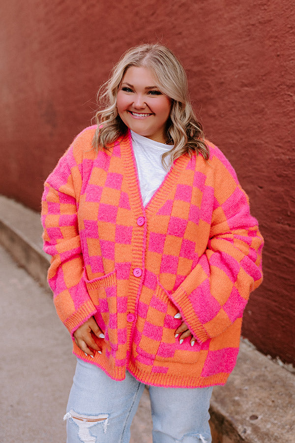 Around The Block Checkered Cardigan in Hot Pink Curves • Impressions ...