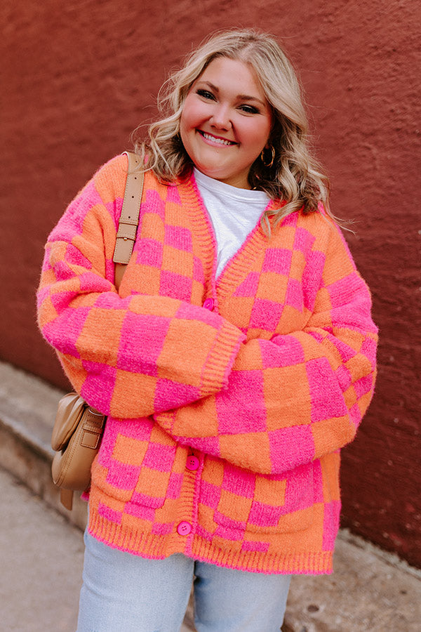 Around The Block Checkered Cardigan in Hot Pink Curves • Impressions ...