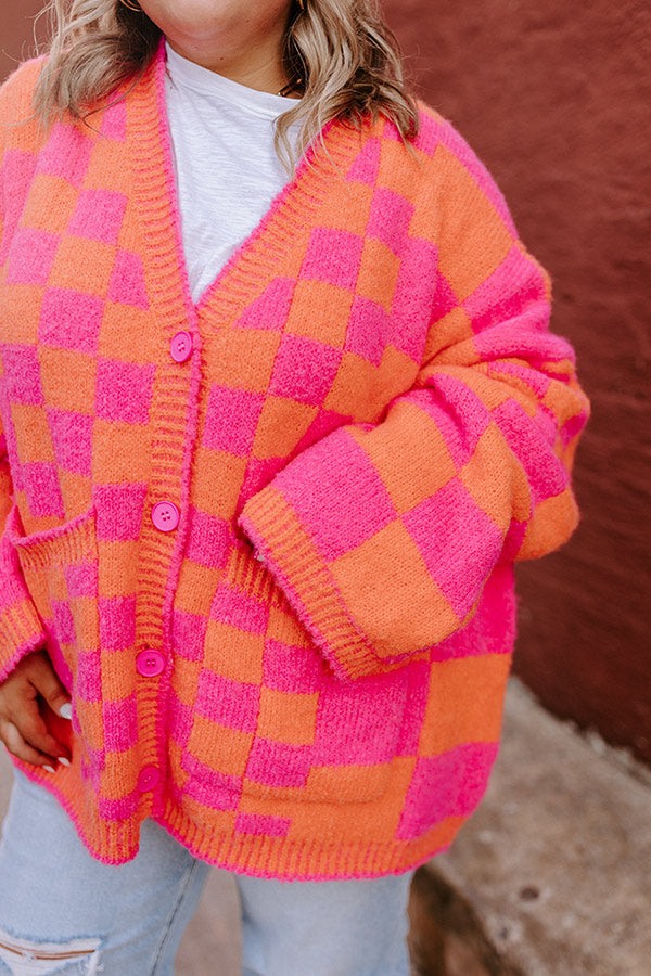 Around The Block Checkered Cardigan in Hot Pink Curves • Impressions ...