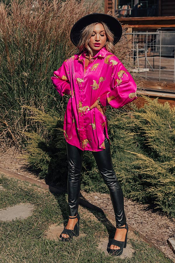 On The PR List Button Up In Fuchsia • Impressions Online Boutique