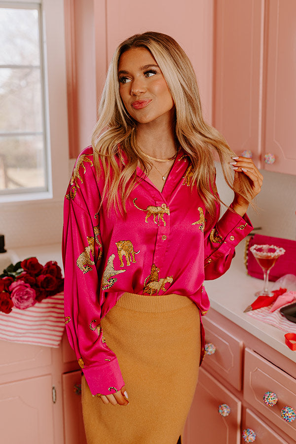 On The PR List Button Up In Fuchsia • Impressions Online Boutique