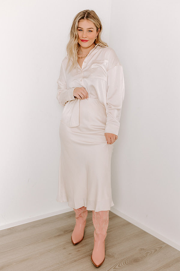 Sleek Sophistication Satin Skirt in Cream • Impressions Online Boutique