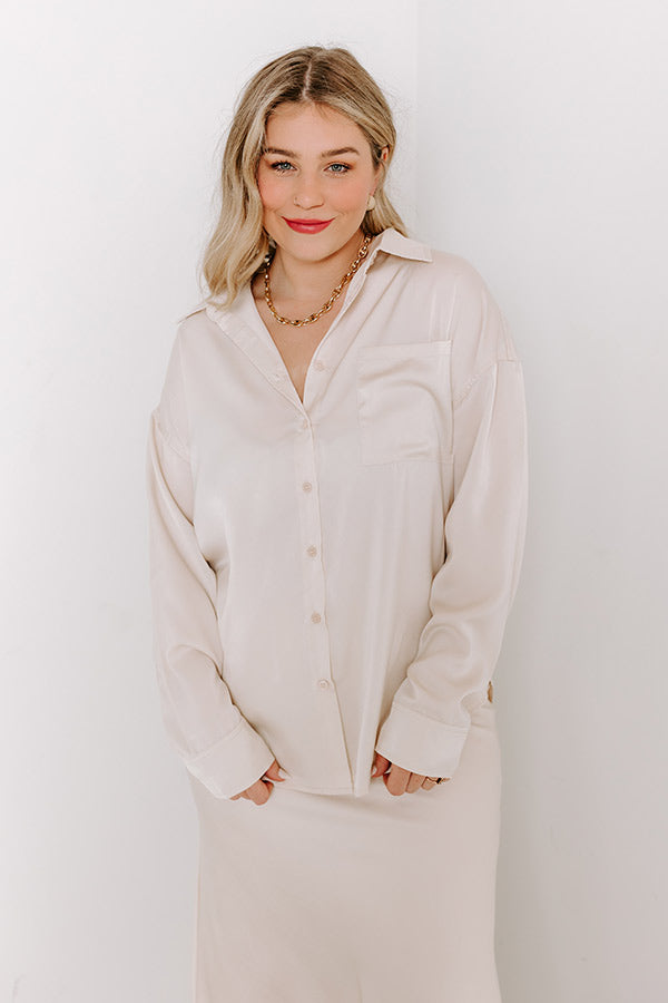 Elite Elegance Satin Button Up In Cream • Impressions Online Boutique