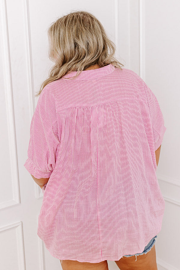 Casually Chic Stripe Button Up In Pink Curves • Impressions Online Boutique