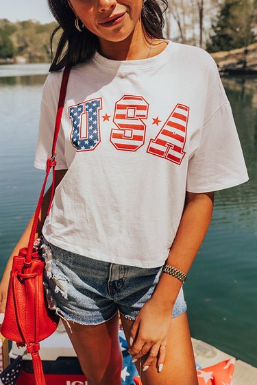 USA Flag Print Graphic Tee – Impressions Online Boutique