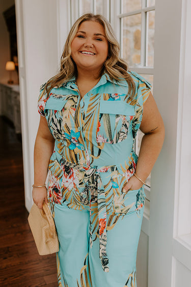 Tropical Tour Jumpsuit in Aqua Curves – Impressions Online Boutique