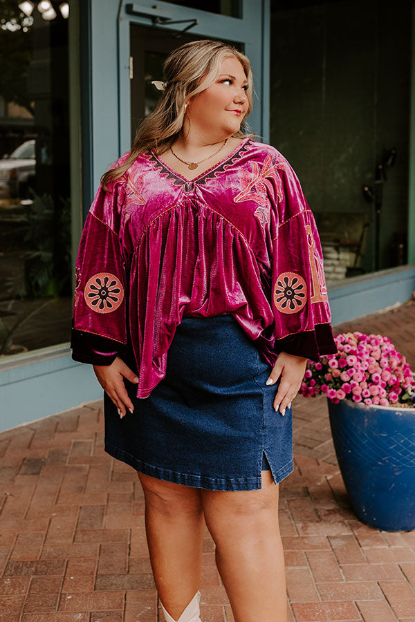 Feeling Boho Embroidered Velvet Top in Orchid Curves – Impressions ...