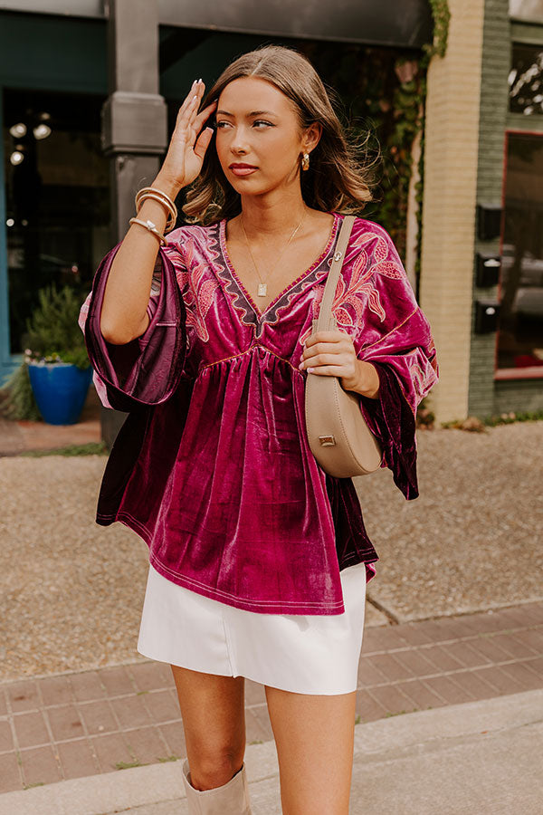 Feeling Boho Embroidered Velvet Top in Orchid – Impressions Online Boutique