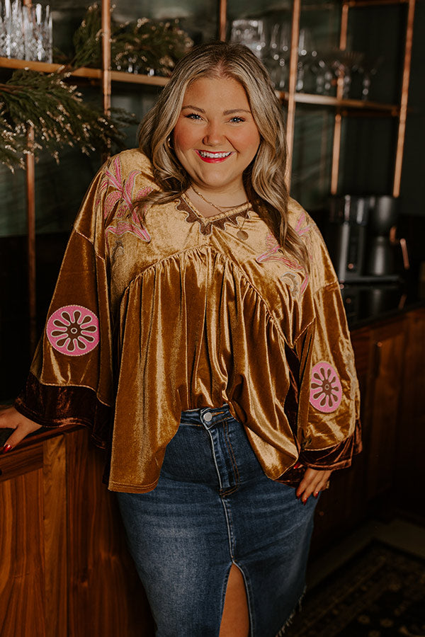Feeling Boho Embroidered Velvet Top in Mustard Curves – Impressions ...