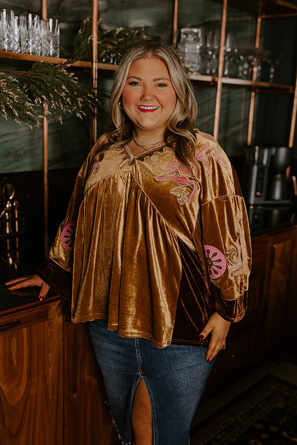 Feeling Boho Embroidered Velvet Top in Mustard Curves – Impressions ...