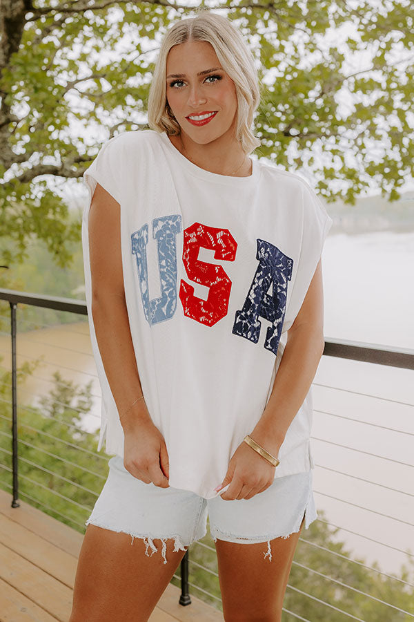 Red, White And Lace USA Embroidered Tee – Impressions Online Boutique