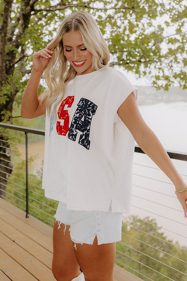 Red, White And Lace USA Embroidered Tee – Impressions Online Boutique