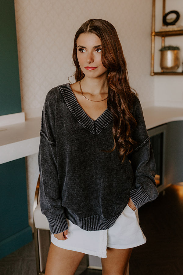 Cozy Mindset Vintage Wash Knit Sweater in Vintage Black – Impressions ...