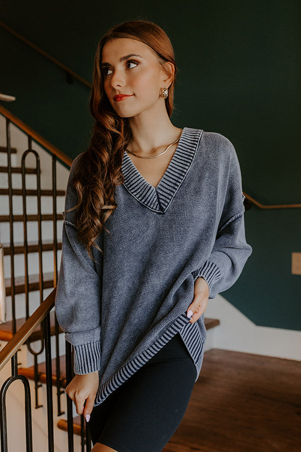 Cozy Mindset Vintage Wash Knit Sweater in Navy – Impressions Online ...