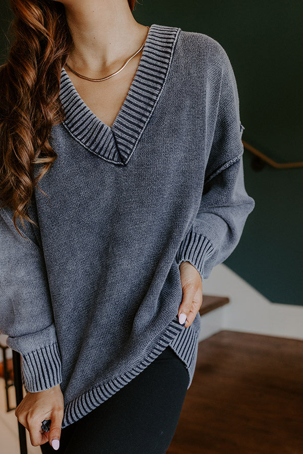 Cozy Mindset Vintage Wash Knit Sweater in Navy – Impressions Online ...