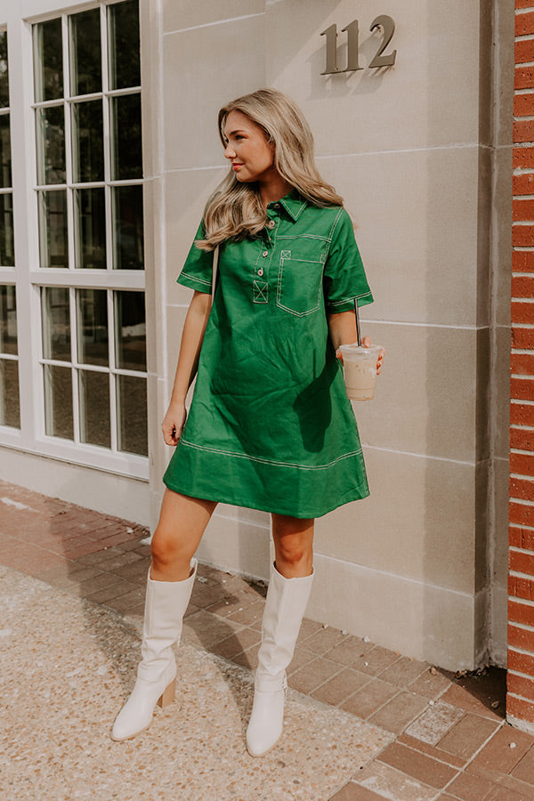 Cafe On Fifth Denim Mini Dress in Green – Impressions Online Boutique