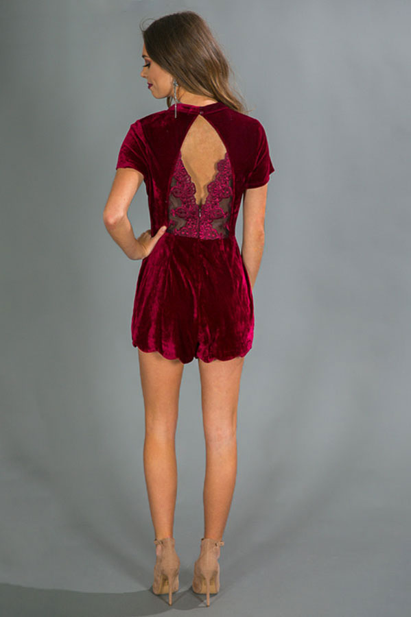 Red Wine Divine Velvet Romper • Impressions Online Boutique