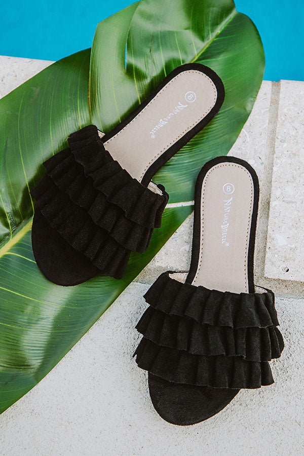 The Avery Faux Suede Ruffle Sandal in Black • Impressions Online Boutique