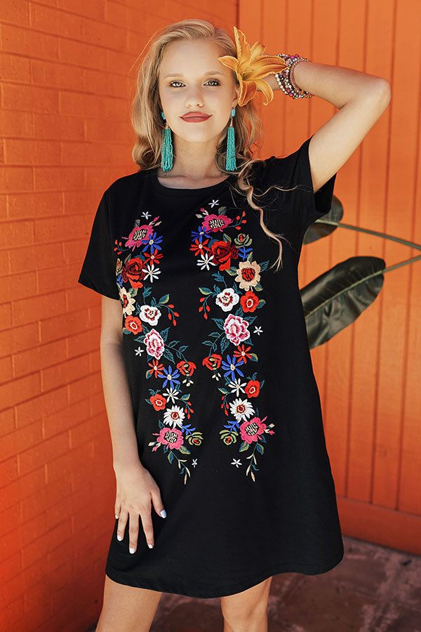 Cabo Chic Embroidered T-shirt Dress in Black • Impressions Online Boutique
