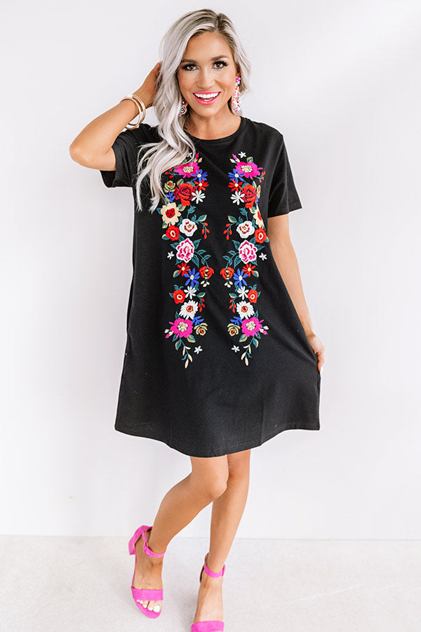 Cabo Chic Embroidered T-shirt Dress in Black • Impressions Online Boutique