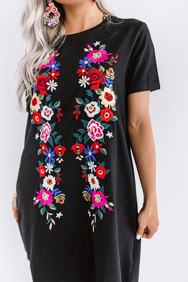 Cabo Chic Embroidered T-shirt Dress in Black • Impressions Online Boutique