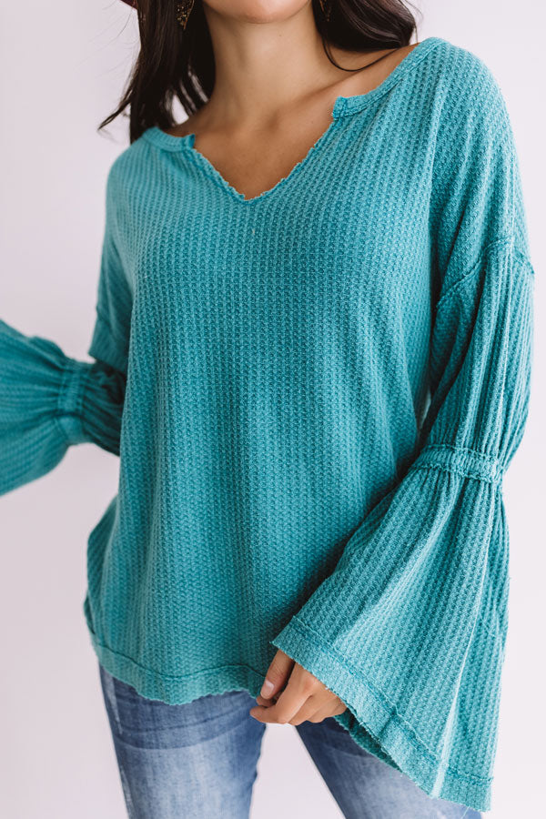 Partner In Wine Waffle Knit Top In Jade – Impressions Online Boutique