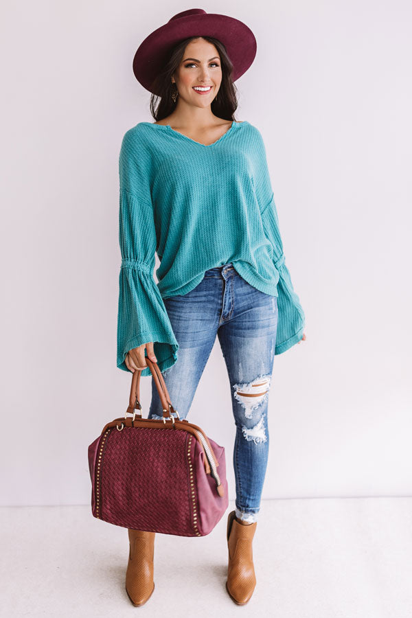 Partner In Wine Waffle Knit Top In Jade – Impressions Online Boutique