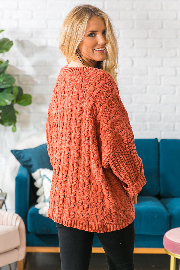 Retreat To The Alps Cable Knit Sweater In Rust • Impressions Online ...