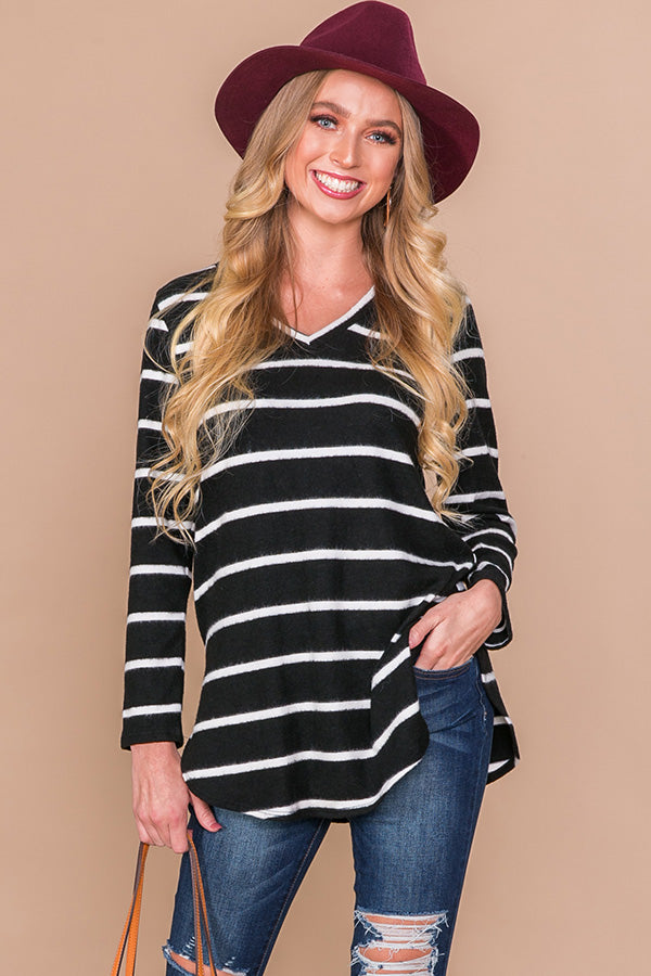 Soft Focus Stripe Top in Black • Impressions Online Boutique