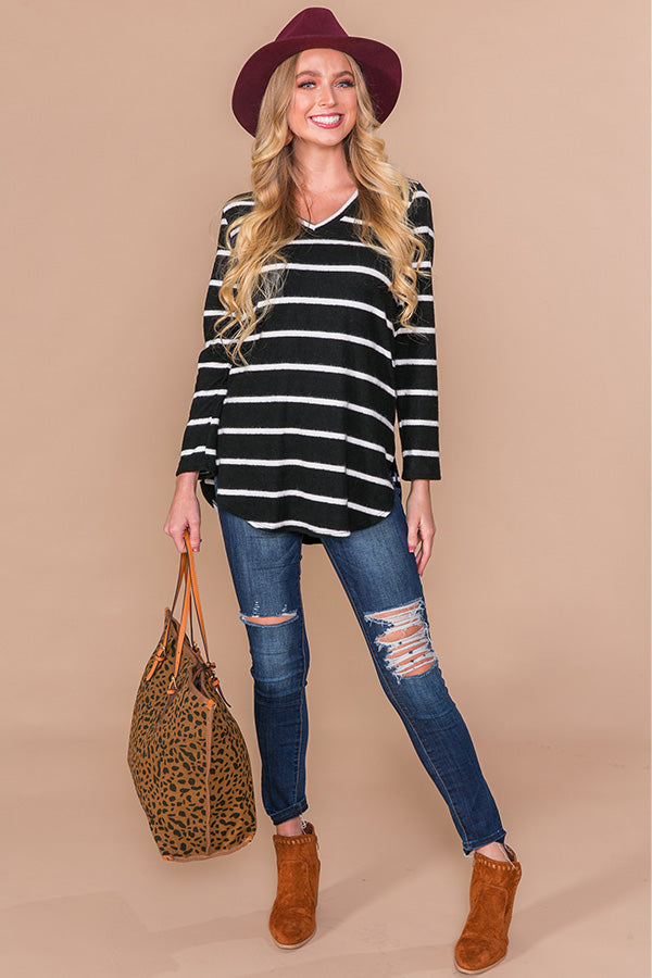 Soft Focus Stripe Top in Black • Impressions Online Boutique