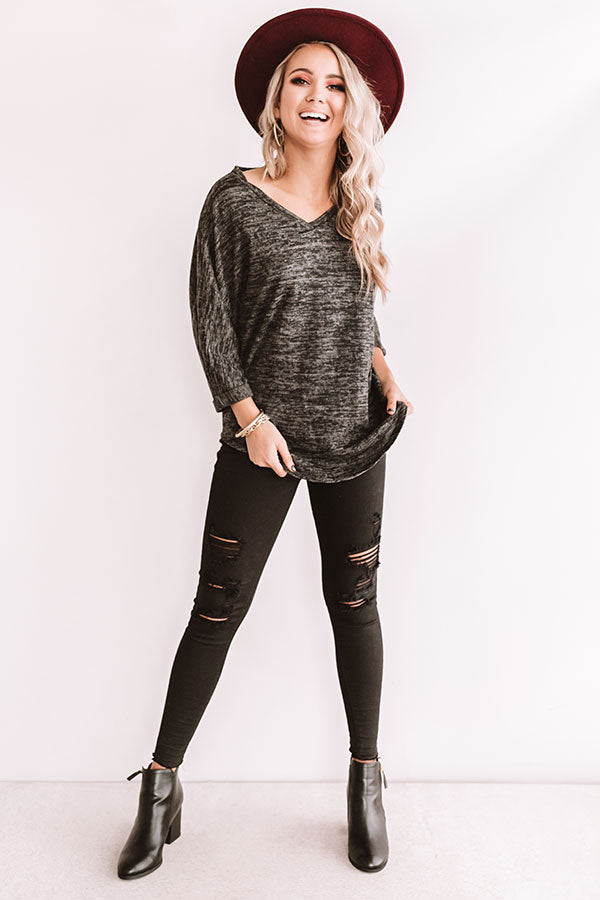 Calls For Cocoa Shift Top In Charcoal – Impressions Online Boutique
