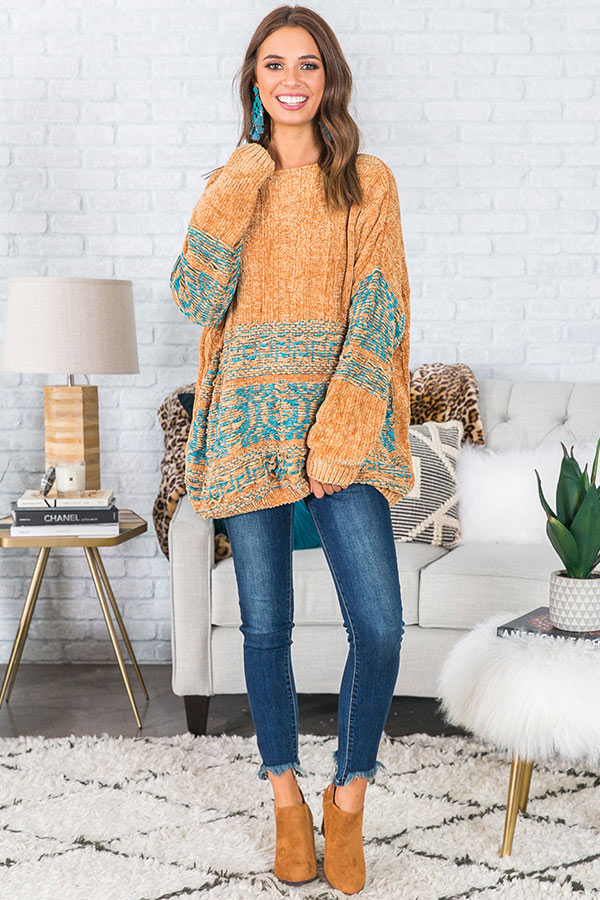 Bonfire Weather Chenille Sweater In Mustard • Impressions Online Boutique