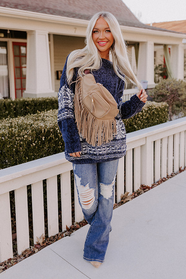 Bonfire Weather Chenille Sweater In Blue • Impressions Online Boutique