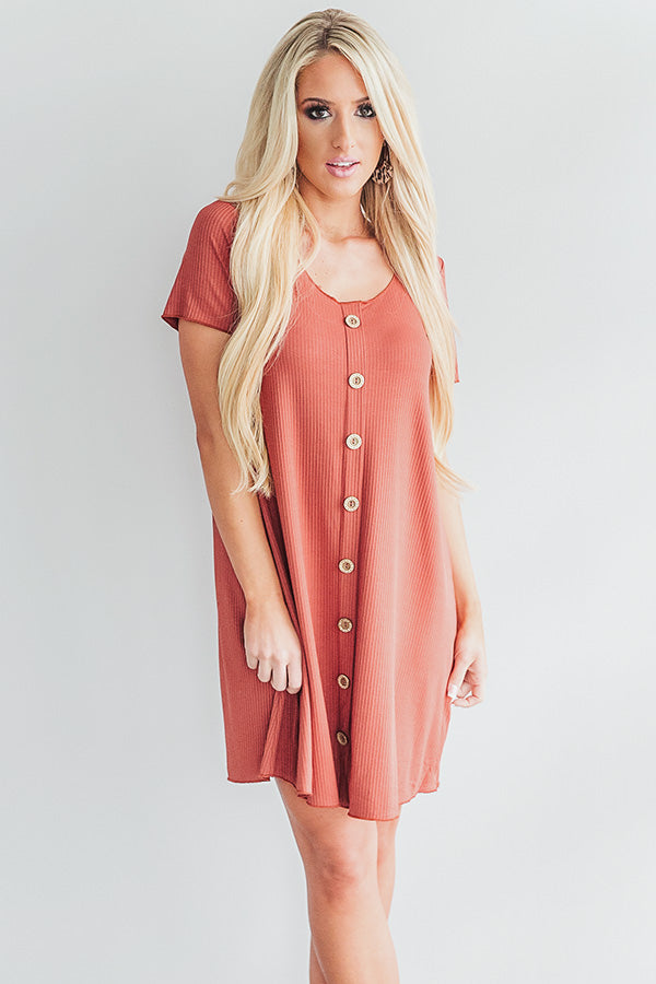 Button Up Bombshell Shift Dress In Pumpkin • Impressions Online Boutique