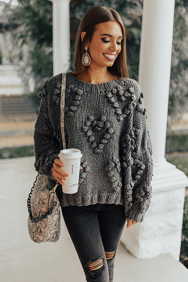 Falling In Love Hand-Knit Sweater In Slate • Impressions Online Boutique