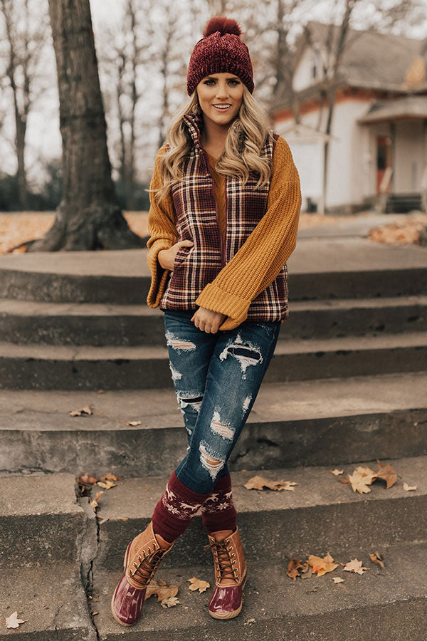 Mountain Valley Plaid Vest in Wine • Impressions Online Boutique