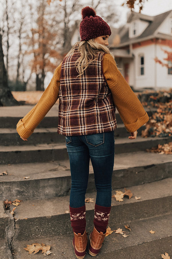 Mountain Valley Plaid Vest in Wine • Impressions Online Boutique