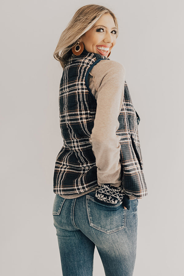 Mountain Valley Plaid Vest in Navy • Impressions Online Boutique