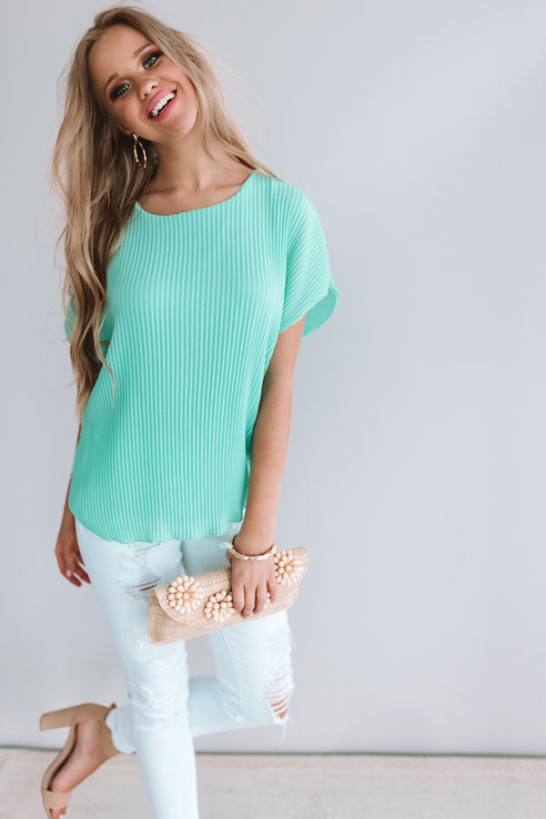 Pretty Perks Pleated Top In Ocean Wave – Impressions Online Boutique