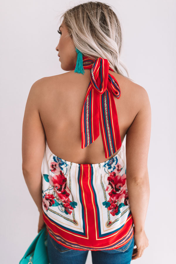 I'm Frilled Floral Halter Top In Scarlet – Impressions Online Boutique