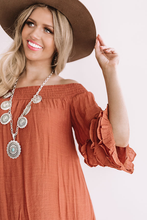 Sweet Sippin' Shift Dress In Rust • Impressions Online Boutique