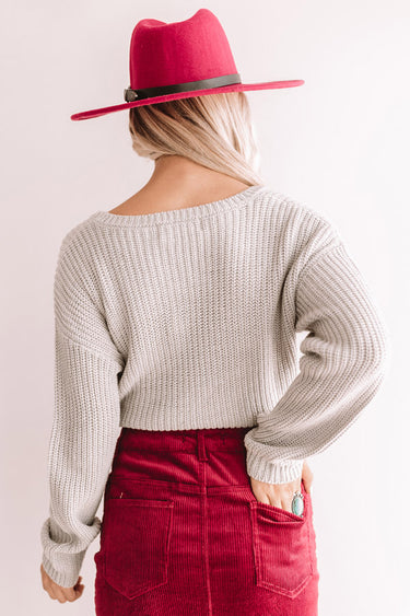 Just Your Type Front Tie Sweater in Light Grey – Impressions Online ...