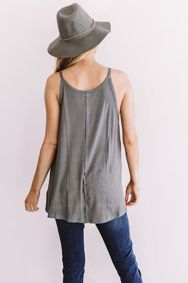 Party Perfection Ribbed Henley Tank In Light Slate • Impressions Online ...