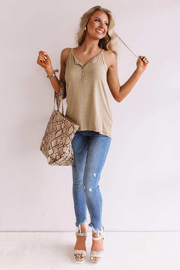 Party Perfection Ribbed Henley Tank In Sage • Impressions Online Boutique