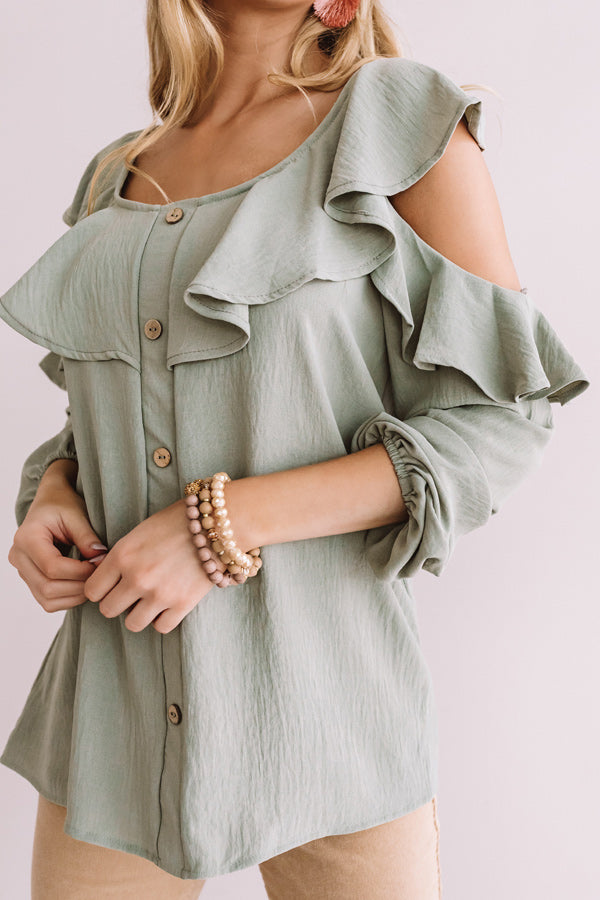 Romantic Reflections Ruffle Top In Sage • Impressions Online Boutique