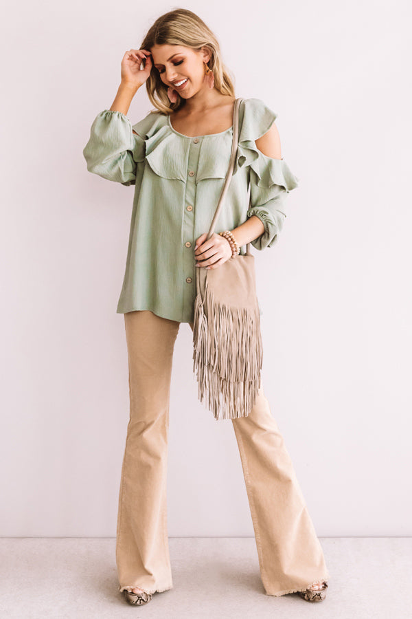 Romantic Reflections Ruffle Top In Sage • Impressions Online Boutique