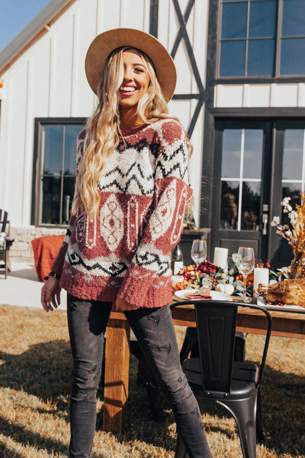 Cider Smiles Knit Sweater In Rustic Rose • Impressions Online Boutique