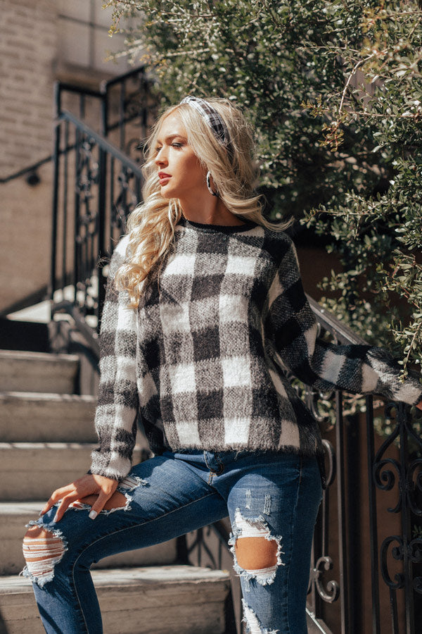 Snow In Sonoma Buffalo Check Sweater In Black • Impressions Online Boutique